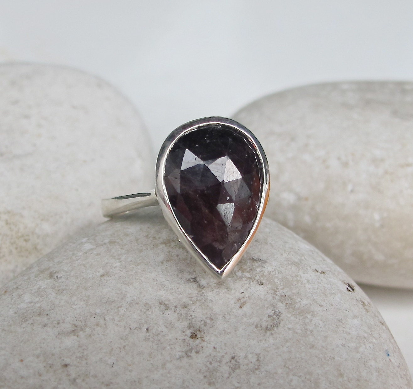 Pear Ruby Engagement Ring- Simple Raw Ruby Promise Ring- Dark Ruby ...