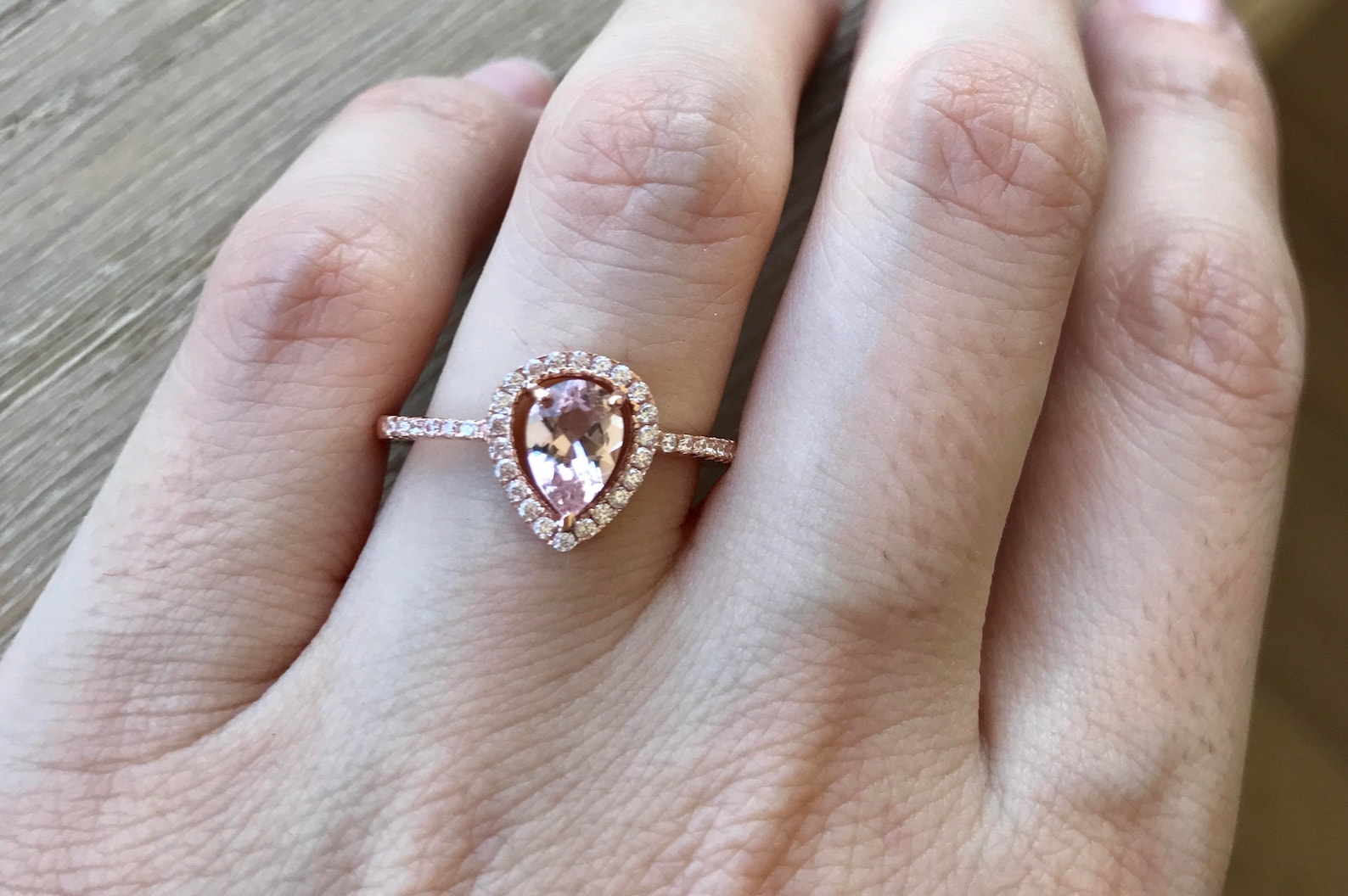 Pear Morganite Promise Ring Genuine Morganite Engagement - Etsy