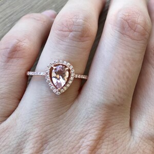 Pear Morganite Promise Ring- Genuine Morganite Engagement Ring- Natural ...