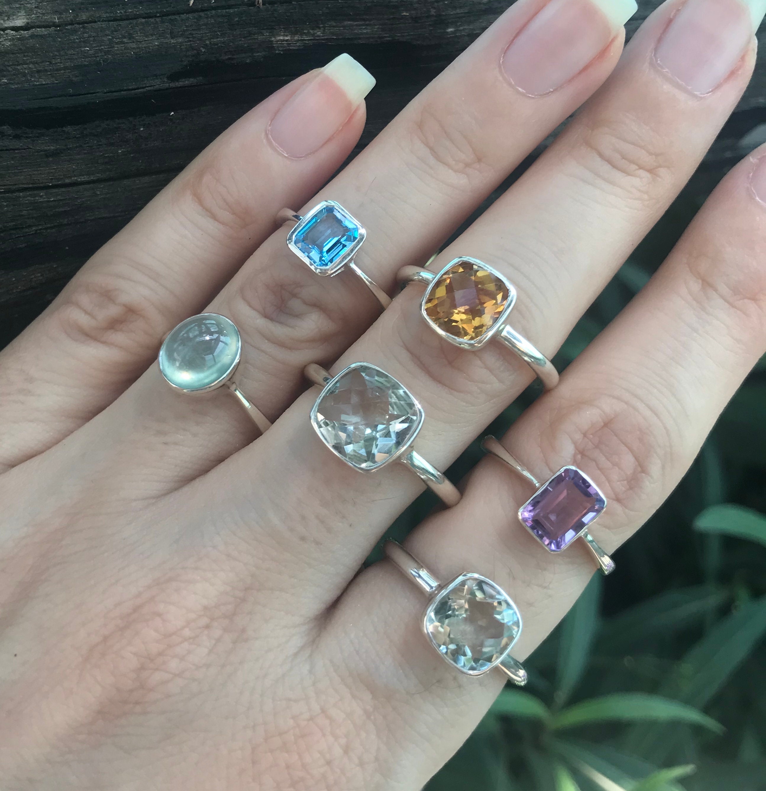 Gemstone Stackable Sterling Silver Ring Stone Ring Set for | Etsy