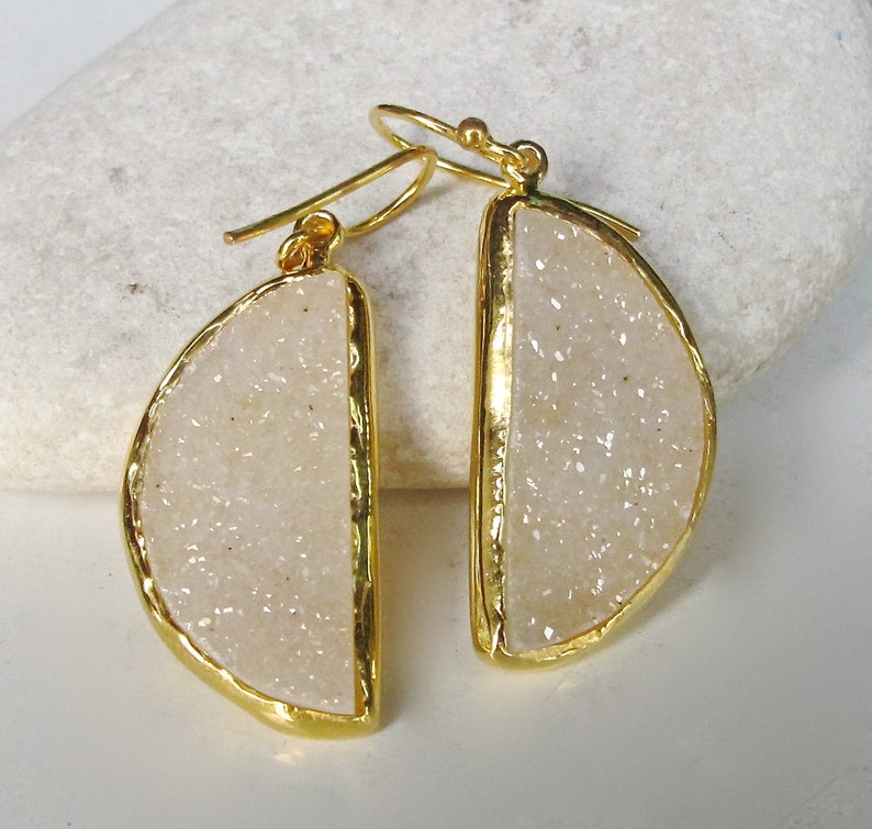 Raw Rustic Real Druzy Earring Semicircle Bridal Gold Druzy - Etsy