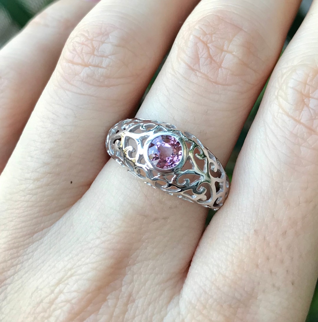 Filigree Genuine Spinel Engagement Ring- Color Gemstone Engagement Ring ...