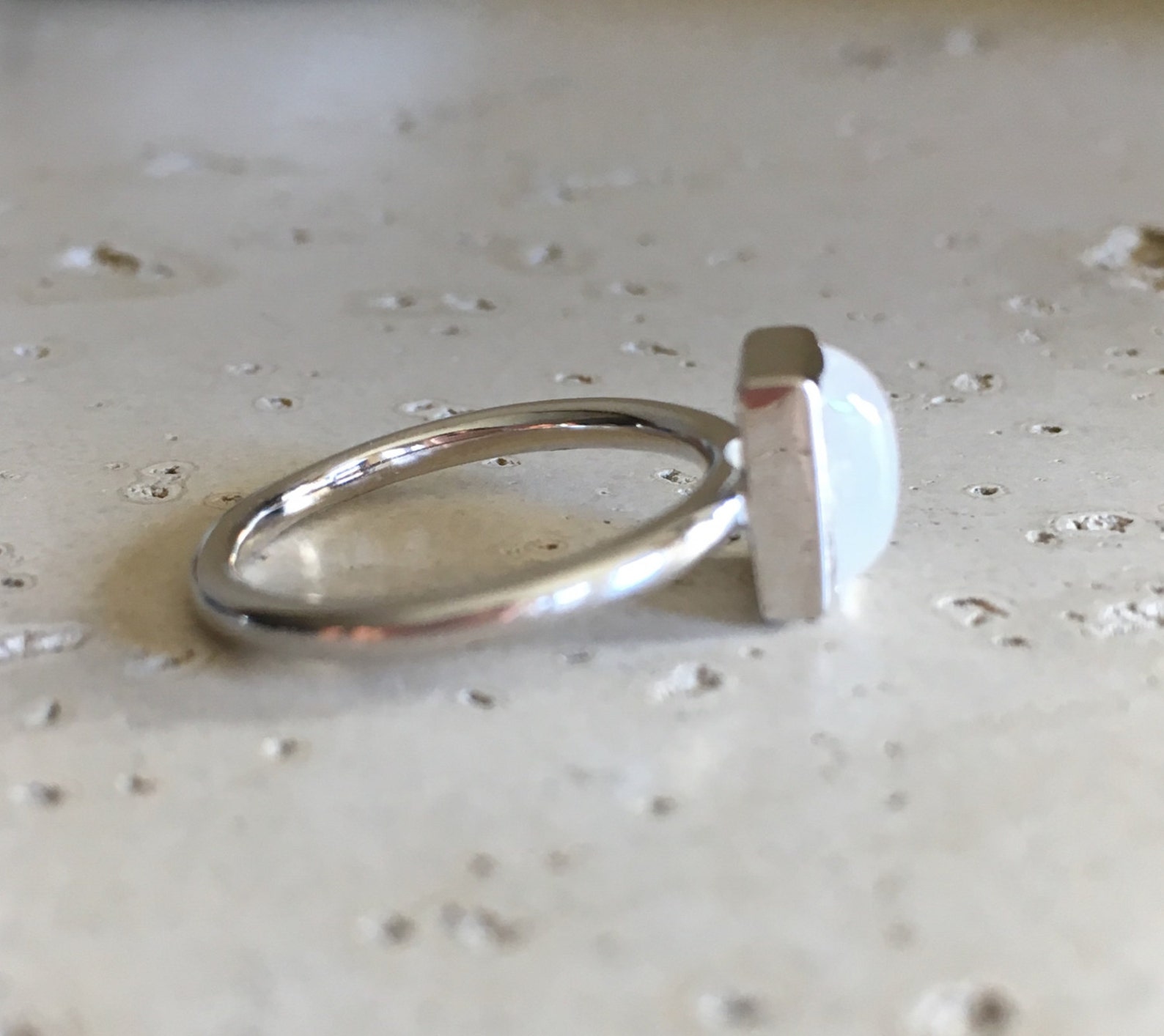 Rectangle Rainbow Moonstone Stack Ring Small Moonstone Silver - Etsy