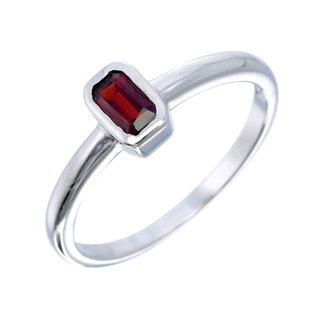 Rectangle Genuine Garnet Dainty Ring- Tiny Red Stackable Ring- Sterling ...
