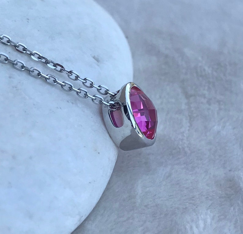 Fuchsia Pink Quartz Round Sterling Silver Slider Necklace Hot - Etsy