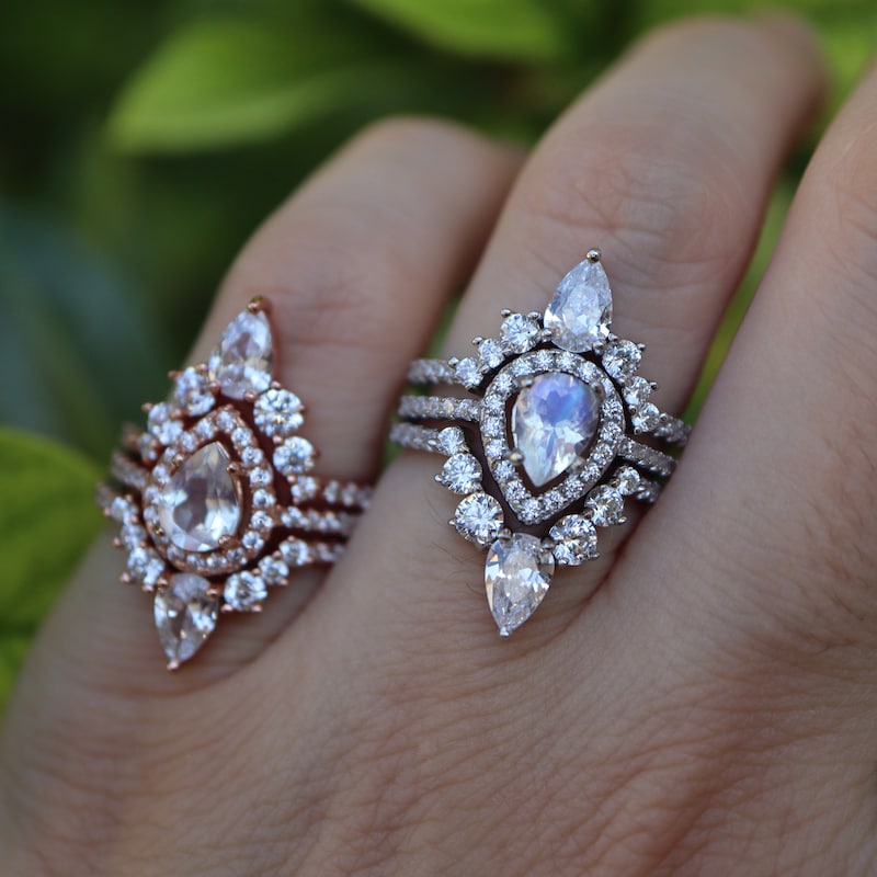 Moonstone Wedding Ring Set - Etsy