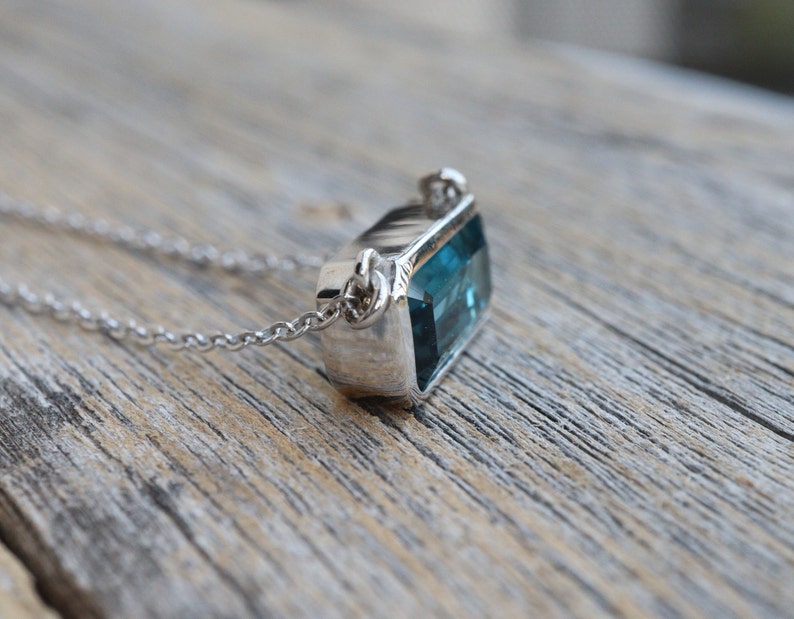 Genuine London Blue Topaz Rectangle Necklace Natural Emerald | Etsy