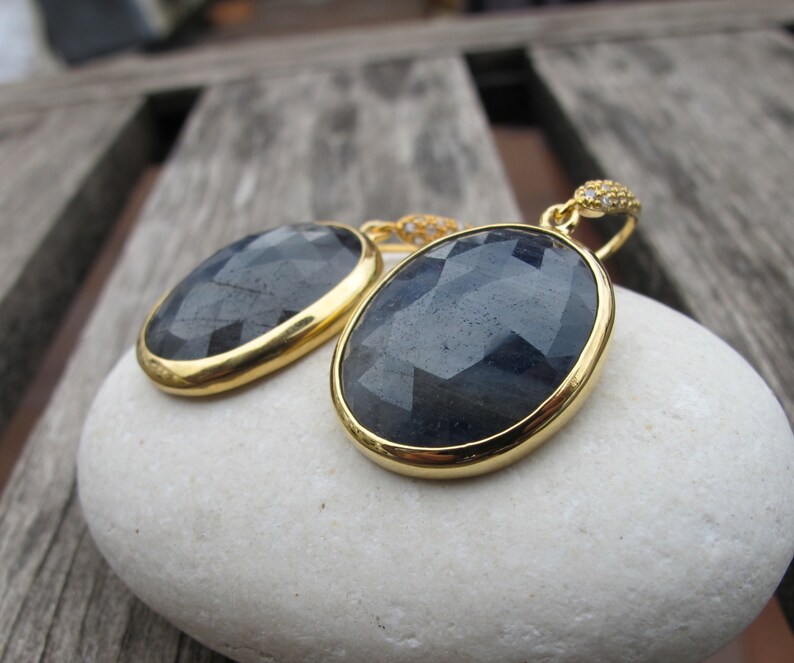 Oval Raw Blue Sapphire Dangle Earring Rough Sapphire Evening - Etsy