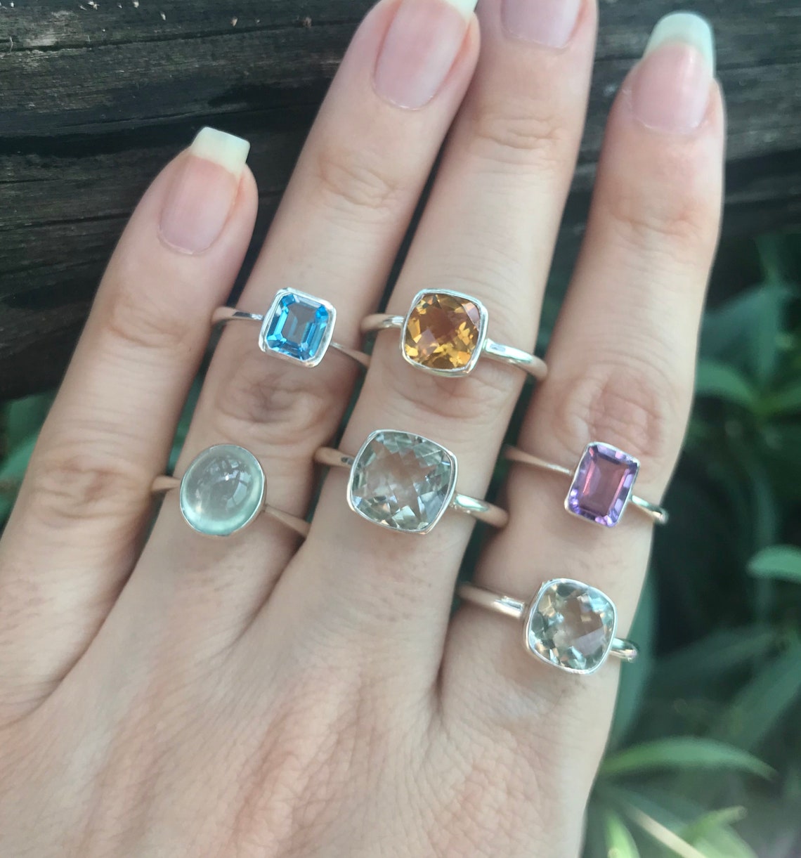 Gemstone Stackable Sterling Silver Ring Stone Ring Set for - Etsy