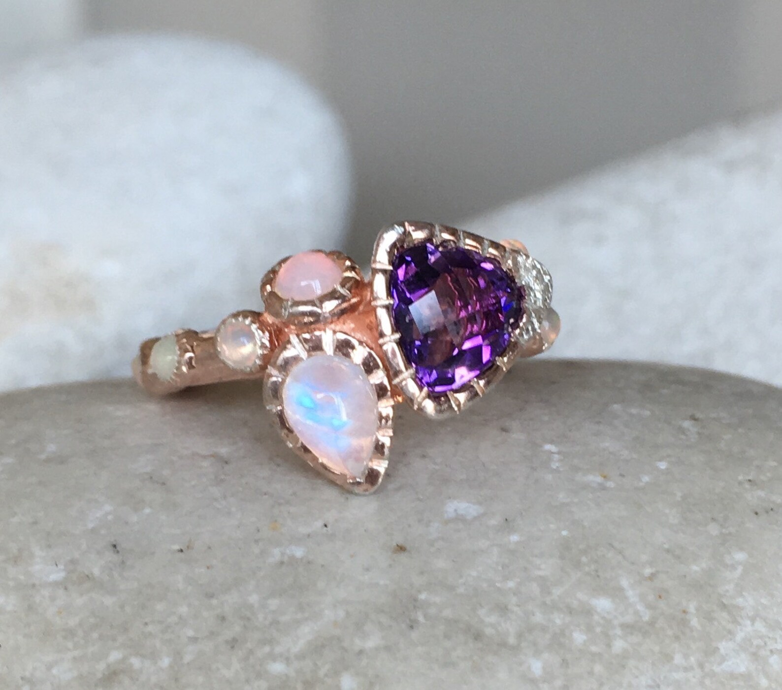 Cluster Gemstone Rose Gold Ring Multistone Cluster Ring - Etsy