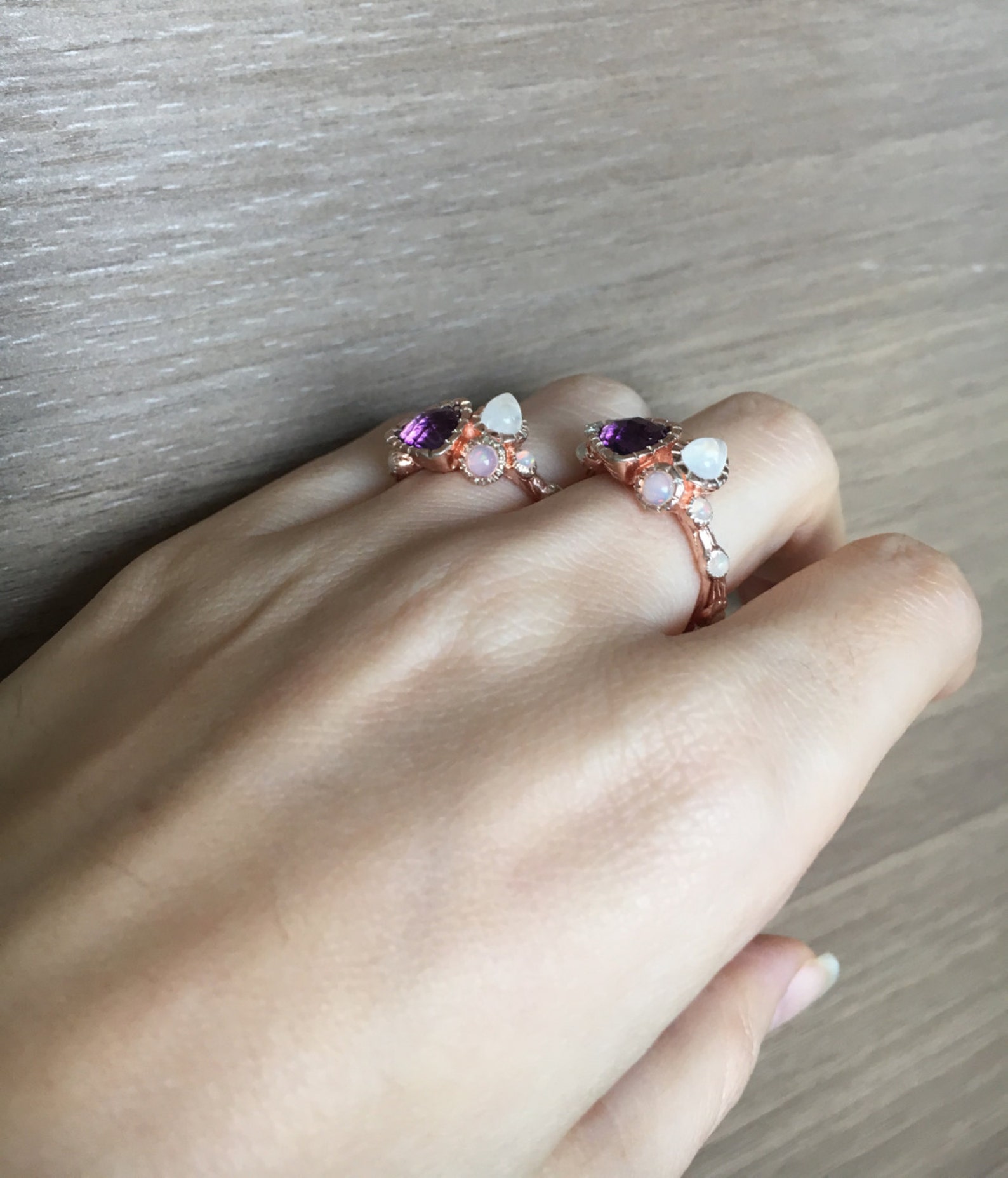 Cluster Gemstone Rose Gold Ring Multistone Cluster Ring | Etsy