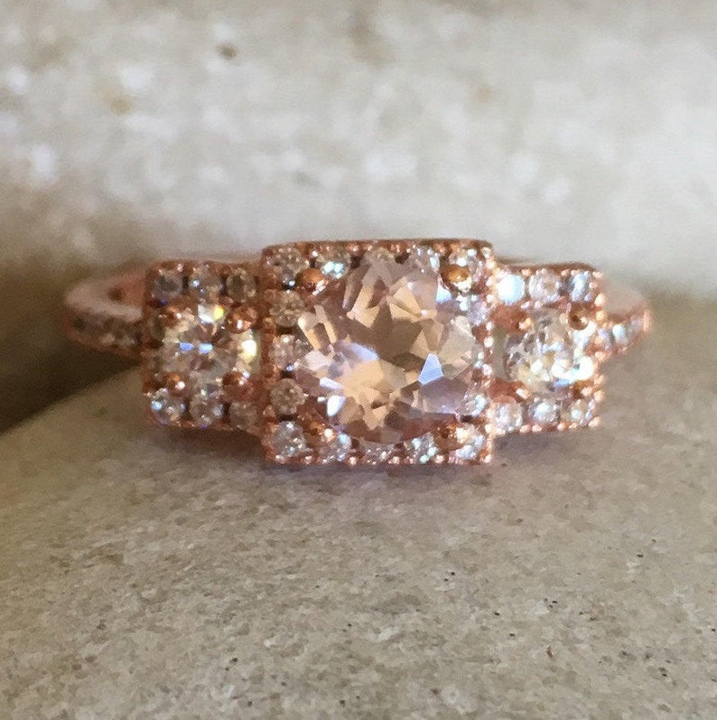 Genuine Morganite Rose Gold Vintage 3 Ring Set- Natural Morganite ...