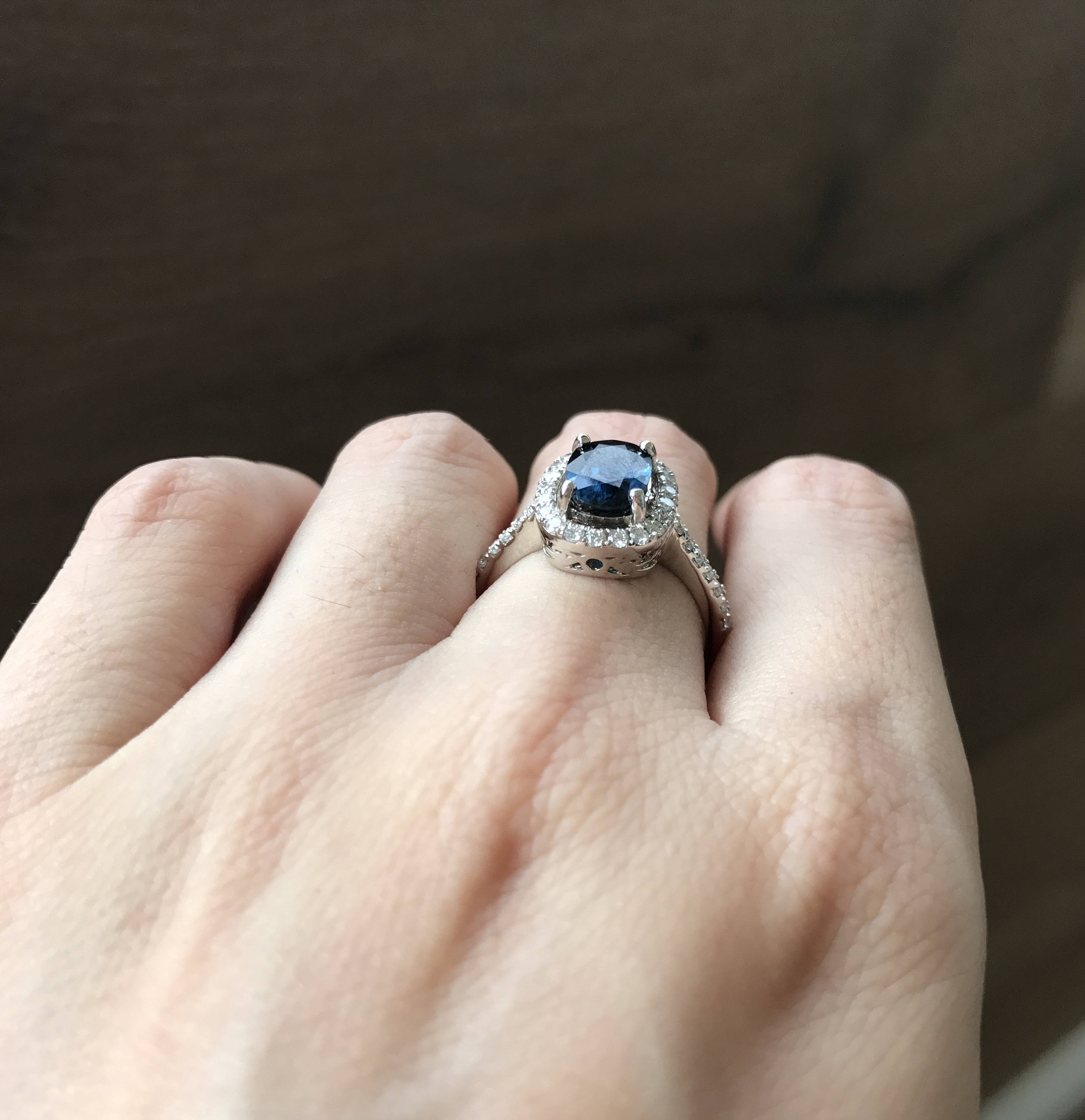 Certified 1 73ct Blue Sapphire Elongated Oval Engagement Ring Genuine