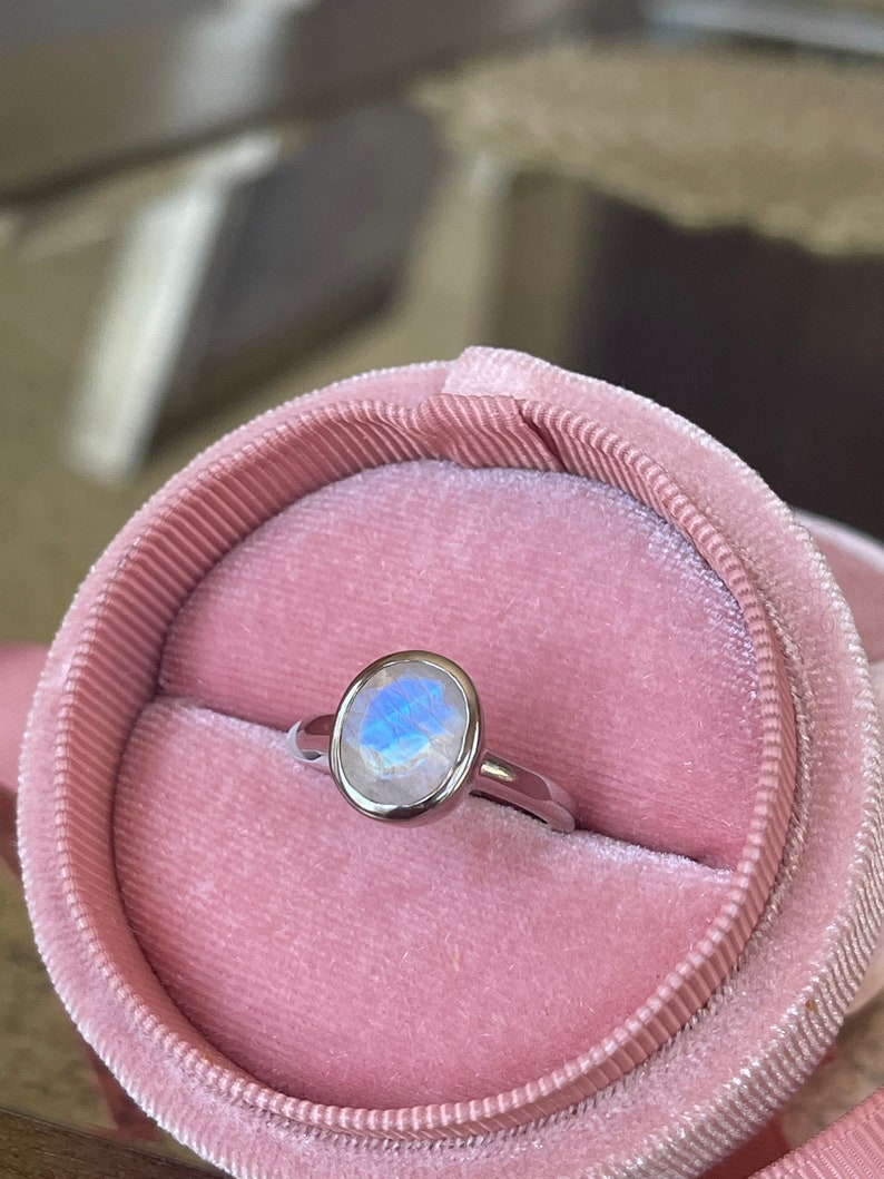 Oval Genuine Moonstone Ring- Bezel Natural Moonstone Stackable Ring ...