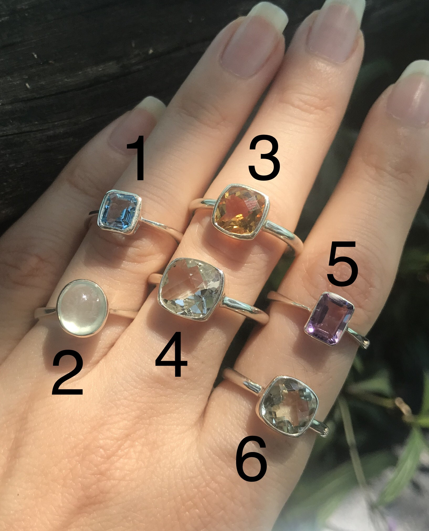 Gemstone Stackable Sterling Silver Ring Stone Ring Set for | Etsy