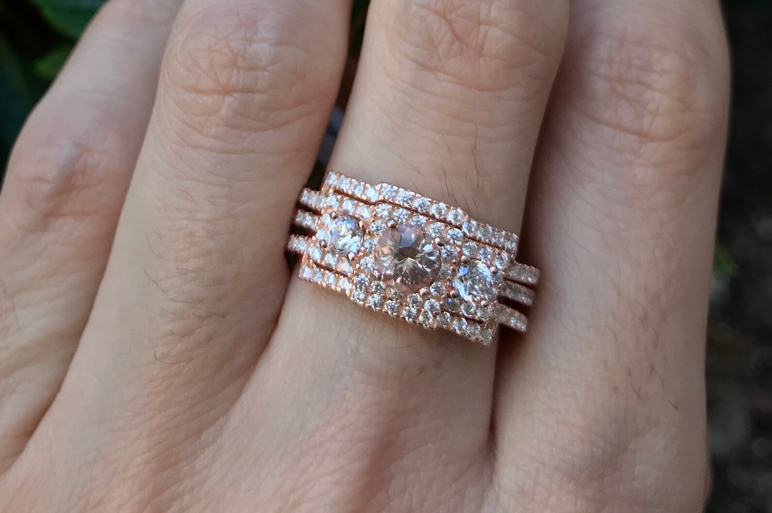 Genuine Morganite Rose Gold Vintage 3 Ring Set Natural | Etsy