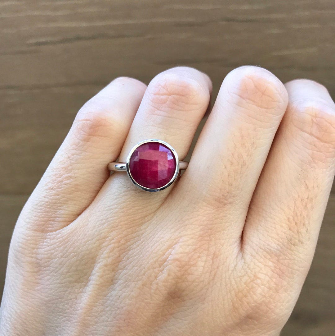 Stackable Round Ruby Ring- Genuine Raw Ruby Ring- July Birthstone ...