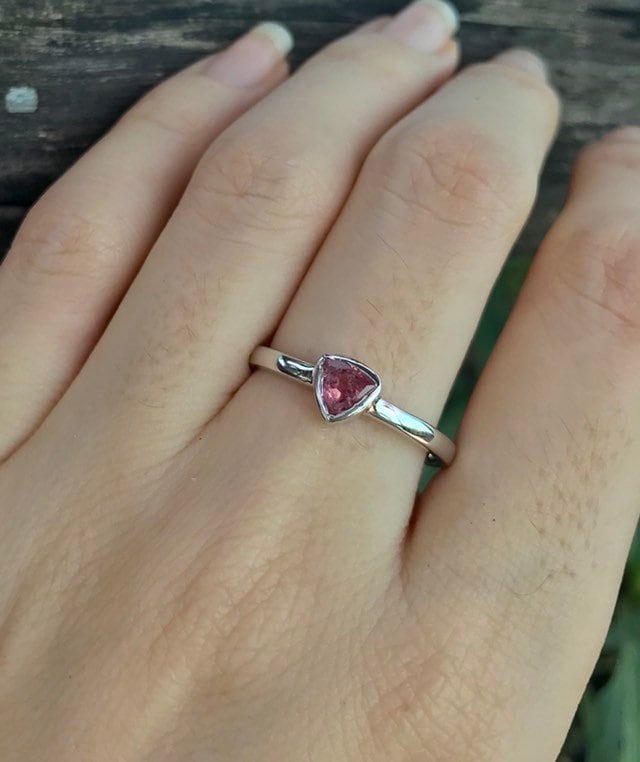 Pink Tourmaline Triangle Stackable Boho Ring- Minimalist Pink Gemstone ...