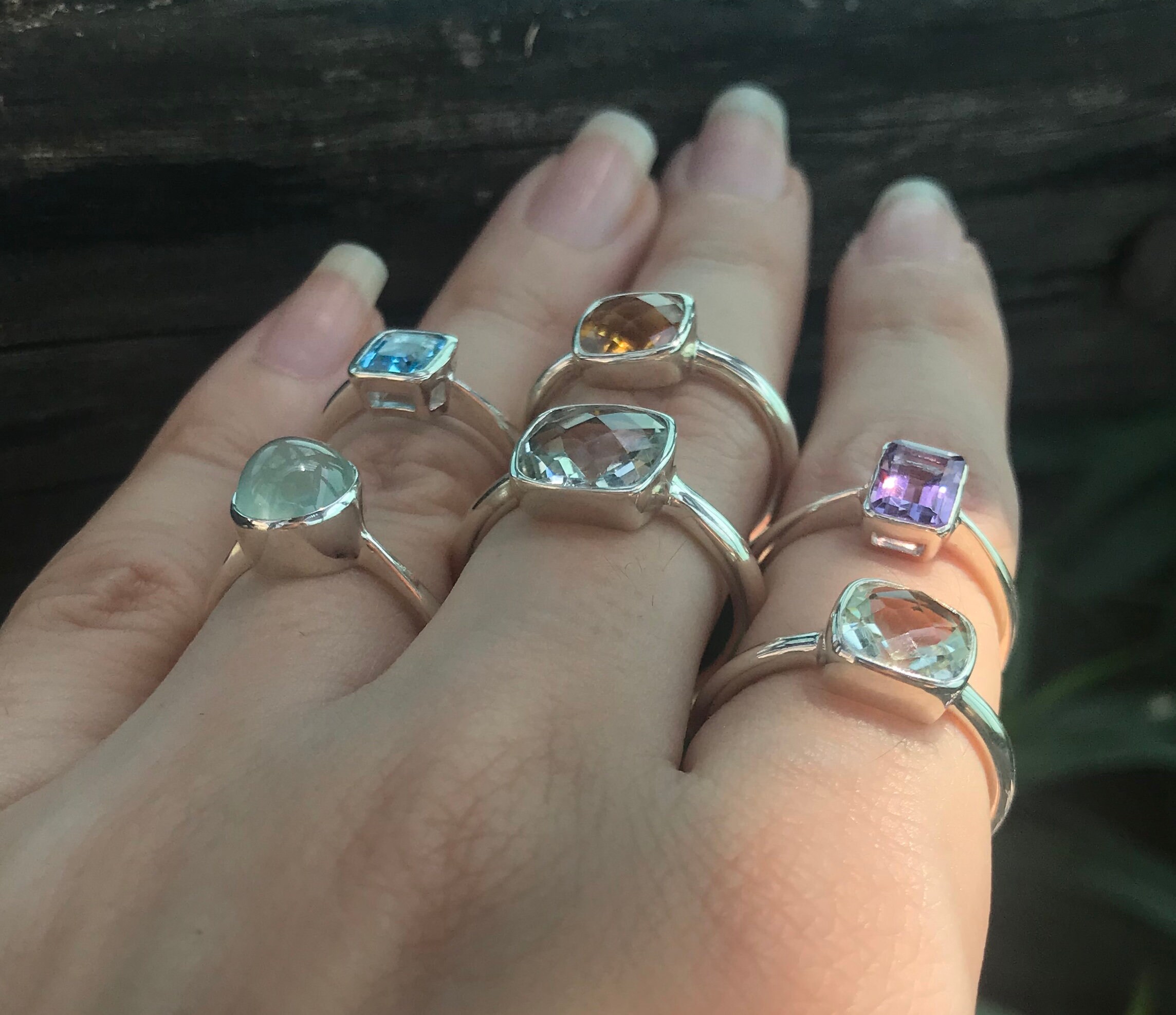 Gemstone Stackable Sterling Silver Ring Stone Ring Set for | Etsy