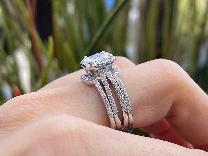 Emerald Cut Bridal Ring Set Rectangle Engagement Ring Set | Etsy