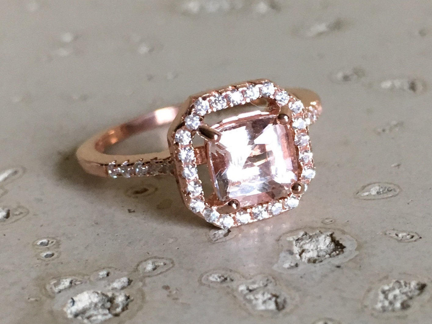 Rose Gold Morganite Engagement Ring Square Morganite Promise | Etsy