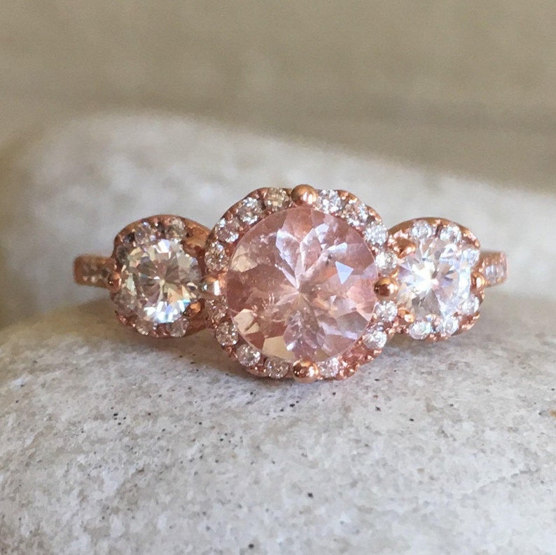 Morganite Rose Gold Ring Morganite Bridal Set Morganite | Etsy