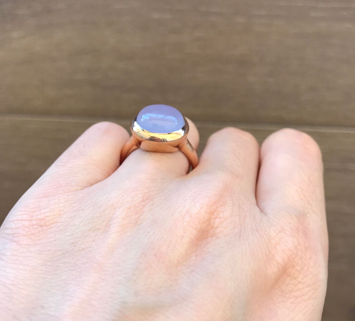 Rose Gold Boho Ring Large Round Ring Classic Blue Promise - Etsy