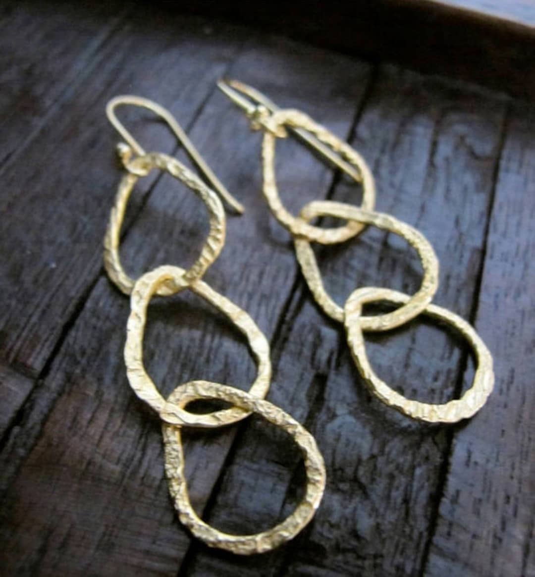 Long Gold Hoop Earring- Cascade Boho Dangle Earring- Bohemian Gold Hoop ...