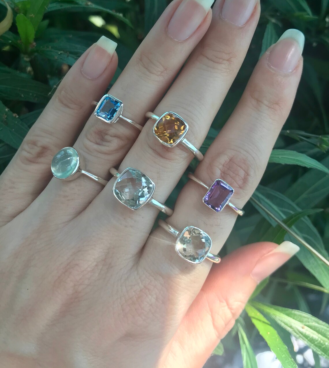 Gemstone Stackable Sterling Silver Ring Stone Ring Set for - Etsy
