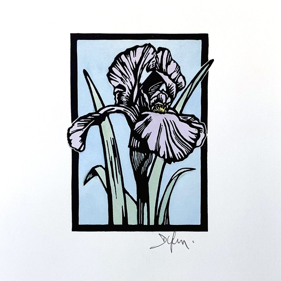 IRIS - Floral Linocut, Original Art Print, Hand Printed, Hand Signed ...