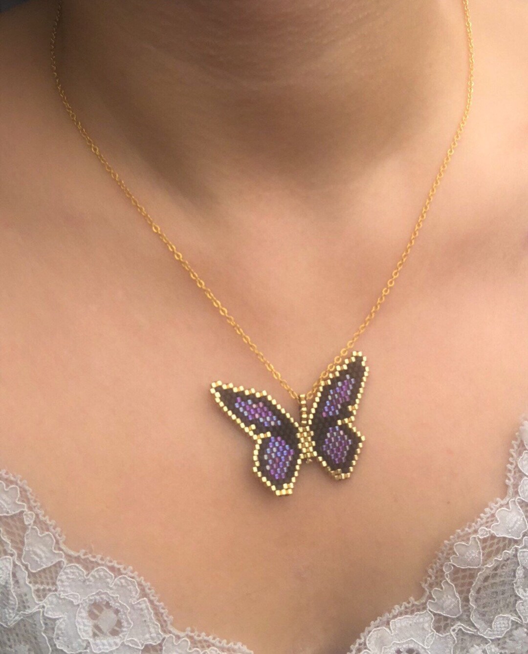 Bead Butterfly Necklace, Mothers Day Gift, Miyuki Jewelry, Beaded ...