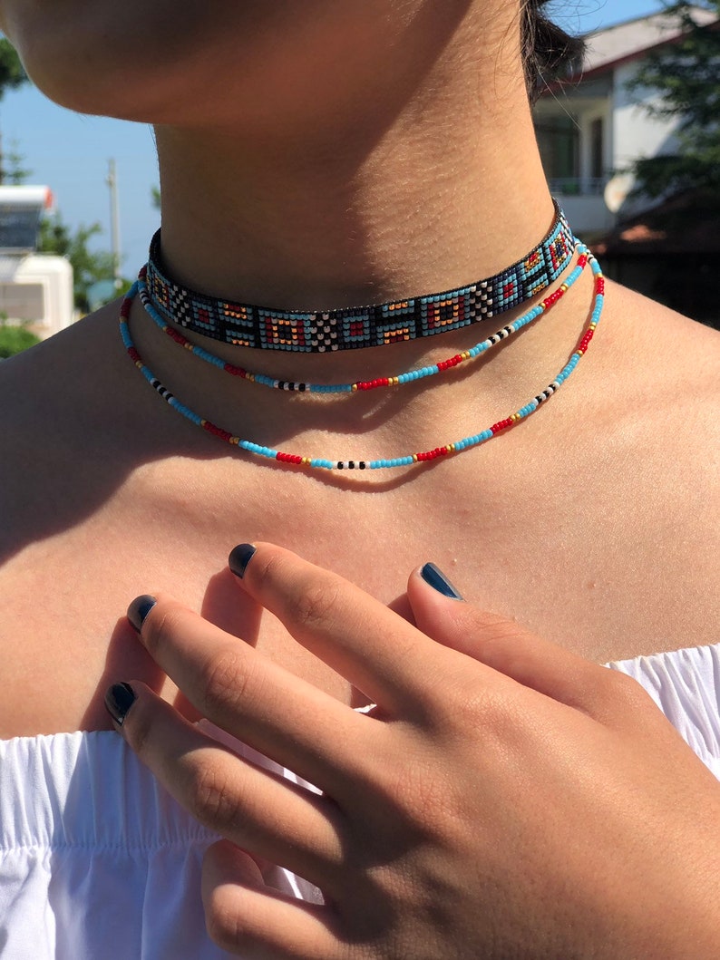 Beaded Boho Choker Blue Charm Jewelry Layering Choker | Etsy