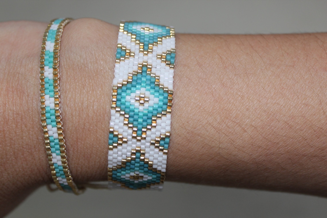 Turquoise Woven Bracelet Miyuki Jewelry Set Fashion | Etsy