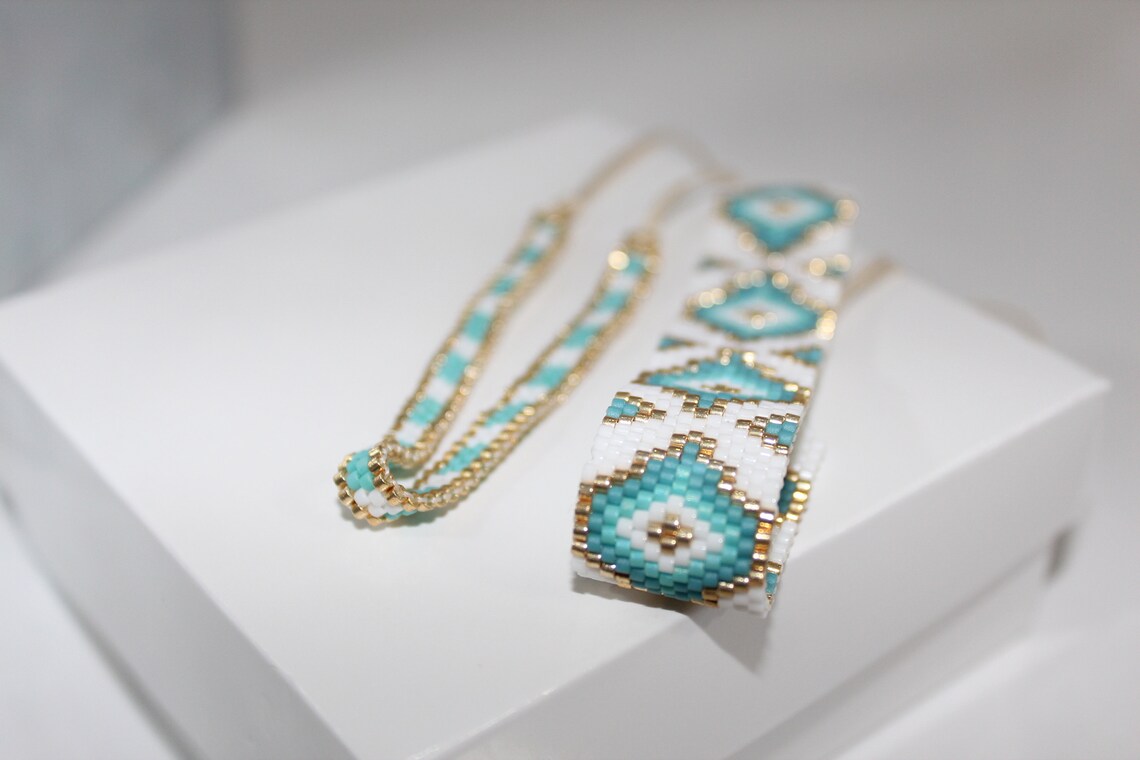 Turquoise Woven Bracelet Miyuki Jewelry Set Fashion | Etsy