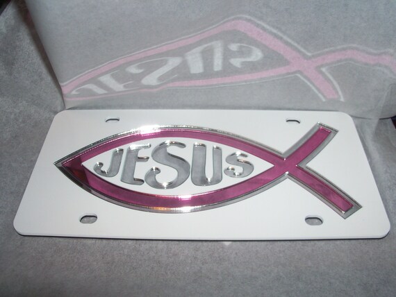 JESUS FISH Mirror Laser License Plate Colors White/silver/pink | Etsy