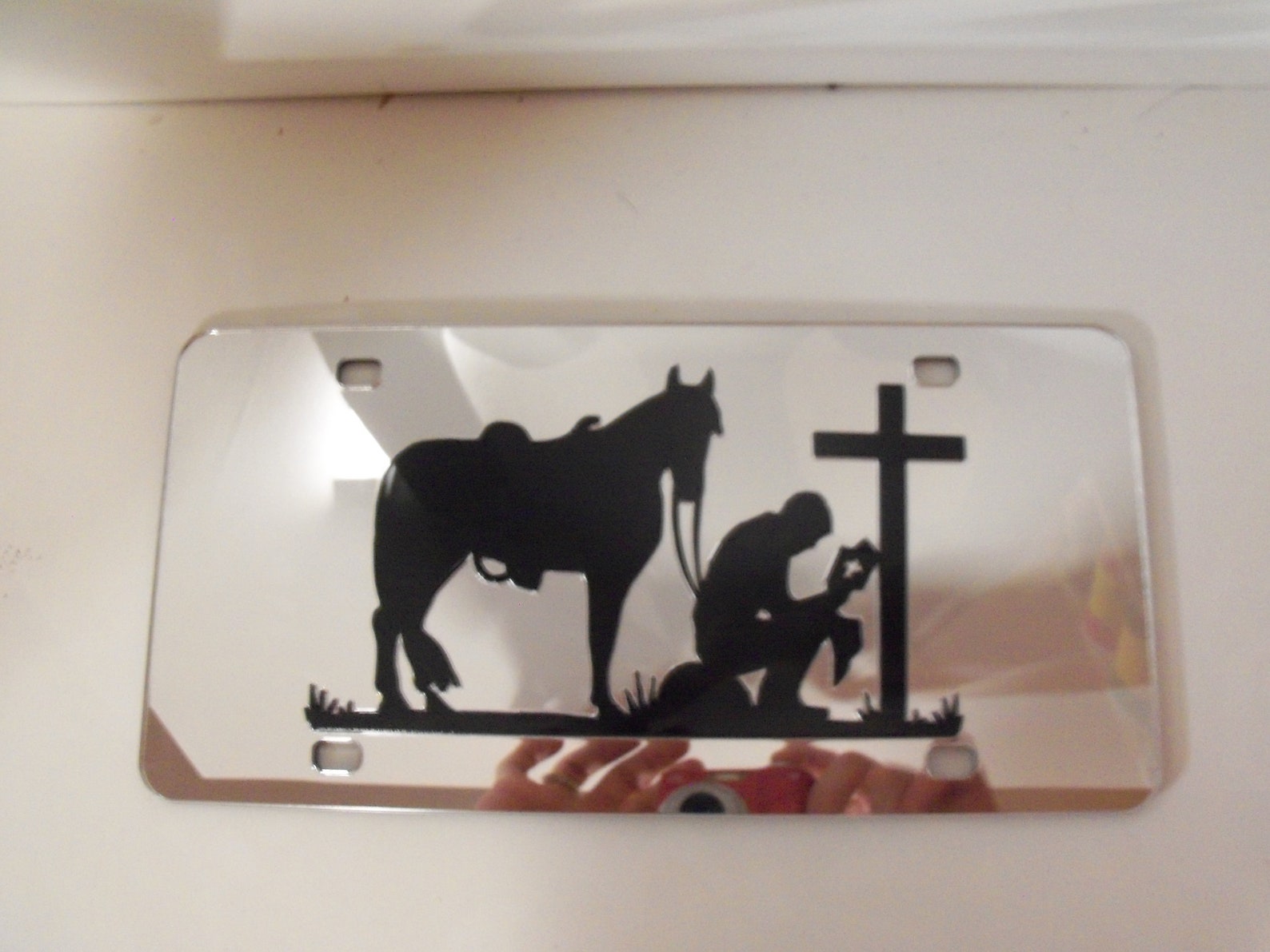 Cowboy, Horse, and Cross Mirror Laser License Plate Color's Silver ...