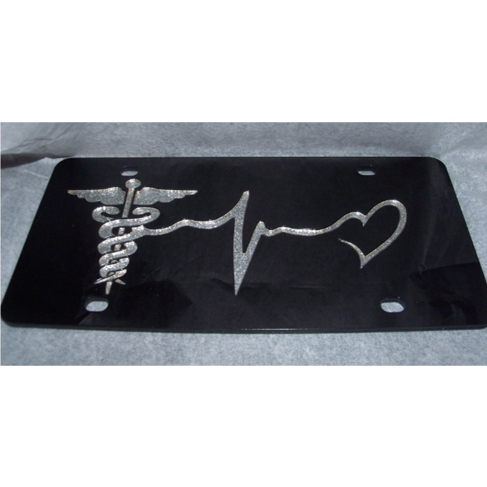 Caduceus, Support, Love Laser Cut License Plate Black/silver Sparkle - Etsy