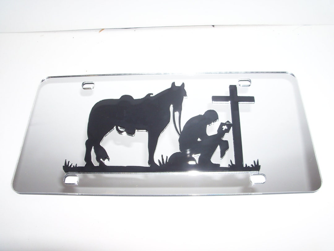 Cowboy, Horse, and Cross Mirror Laser License Plate Color's Silver ...