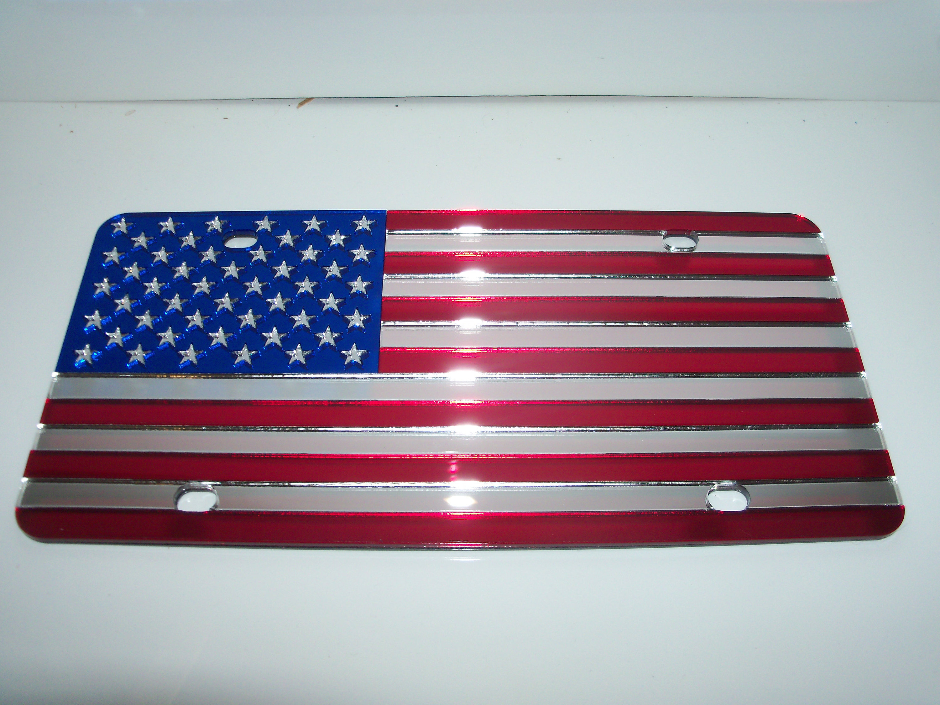 American Flag Mirror Laser Cut License Plate New! Red, Blue & Silver ...