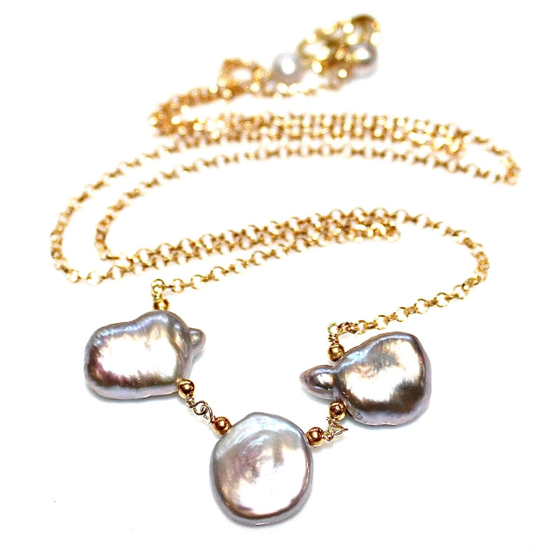 Three Pearl Necklace Dove Grey Pearl Jewelry Keshi Pearl Necklace Trio ...