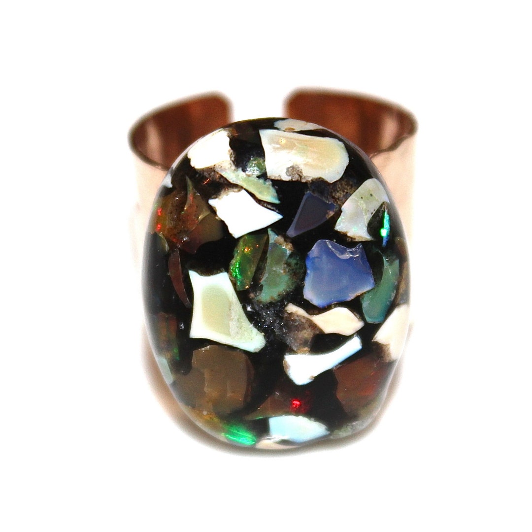 Mosaic Opal Ring Cigar Band Ring Gold Cigar Ring Adjustable Ring Fun ...