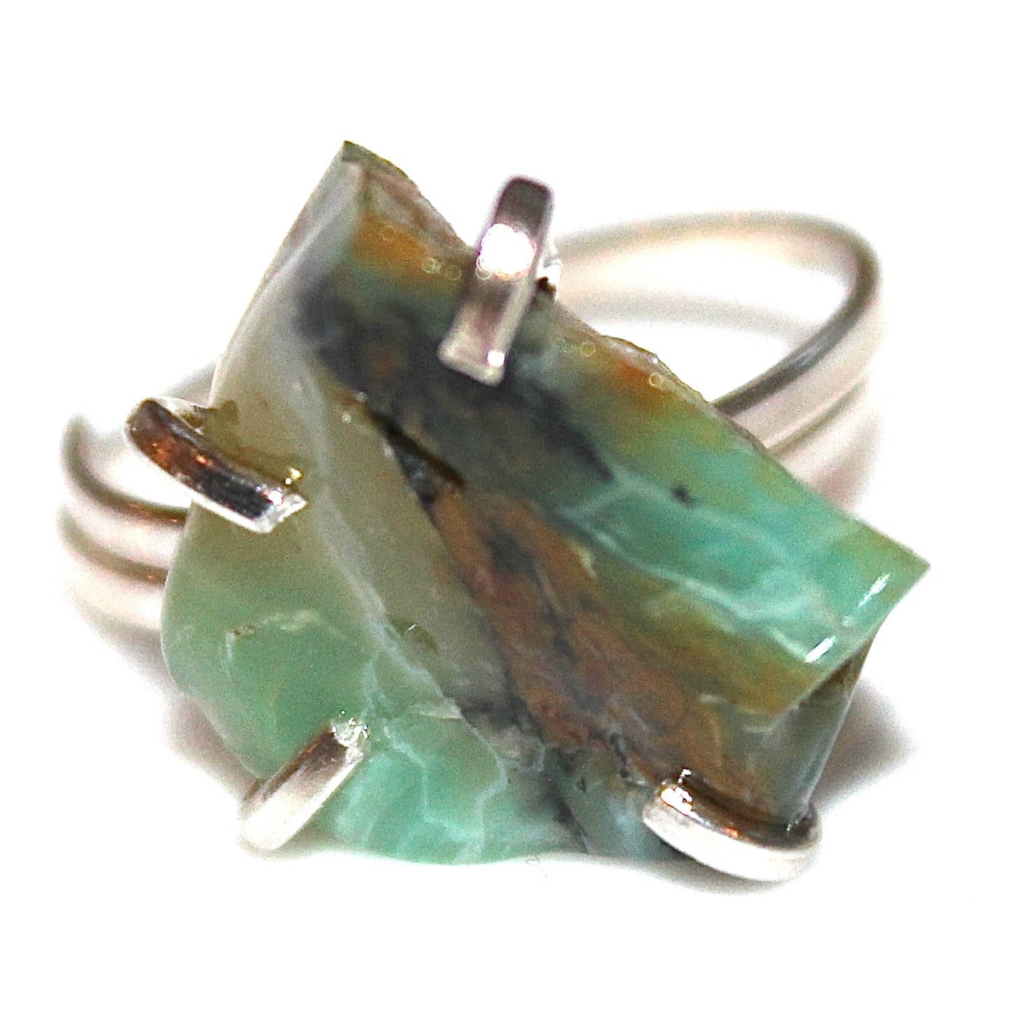 Blue Peruvian Opal Ring Blue Opal Ring Sterling Silver Ring Adjustable ...