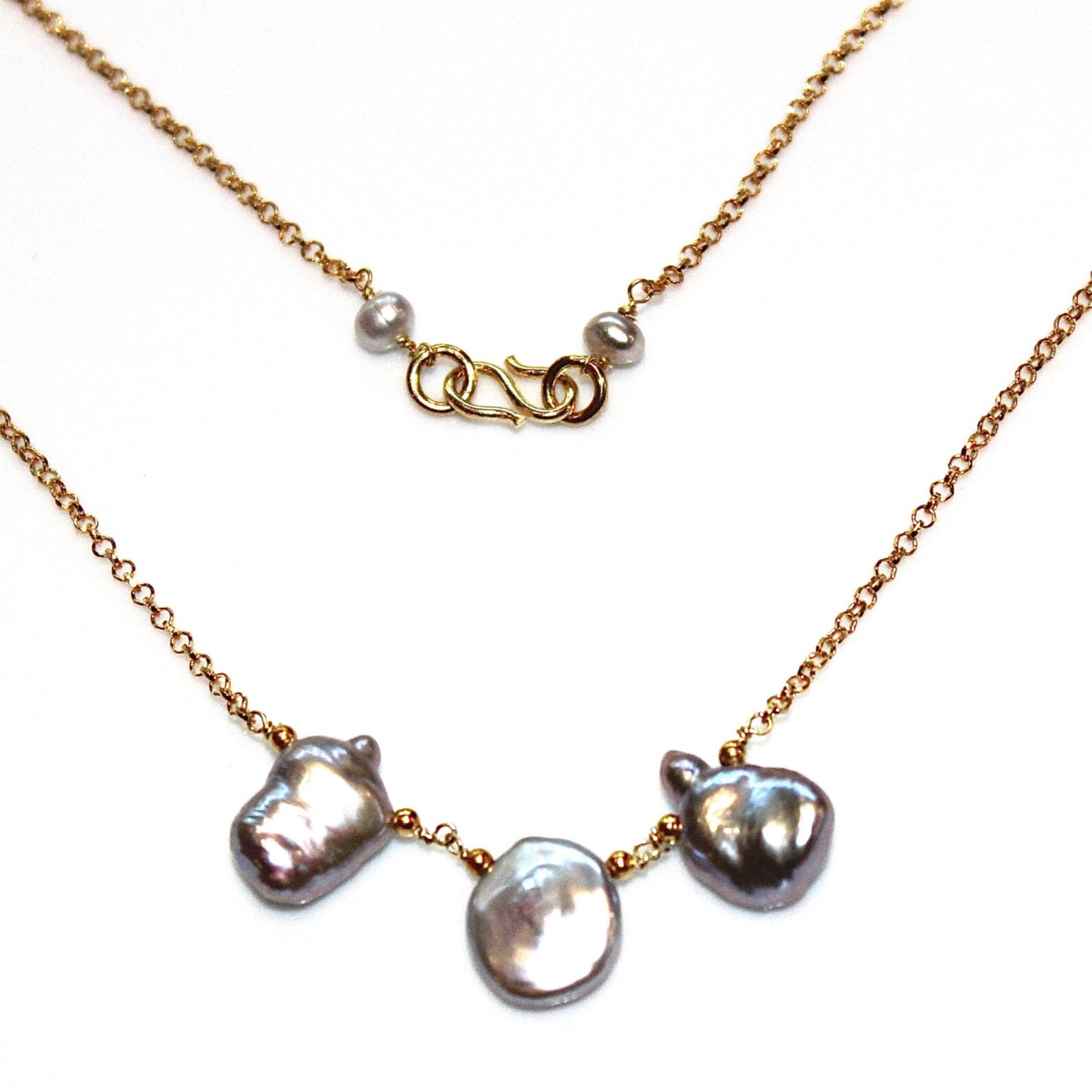 Three Pearl Necklace Dove Grey Pearl Jewelry Keshi Pearl Necklace Trio ...