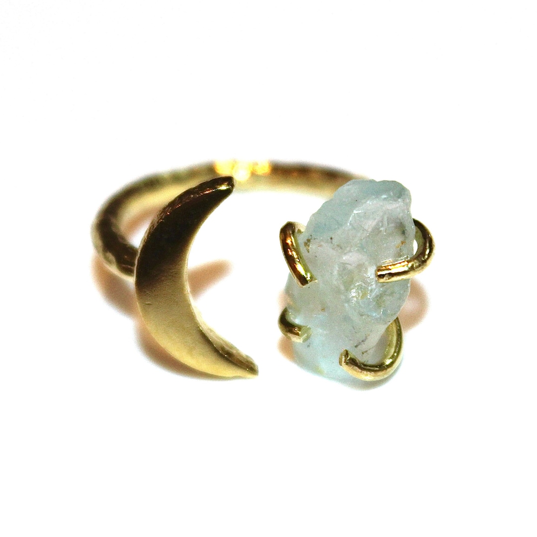 Raw Blue Topaz Ring Raw Topaz Ring Raw Topaz Moon Ring Raw Stone Ring ...