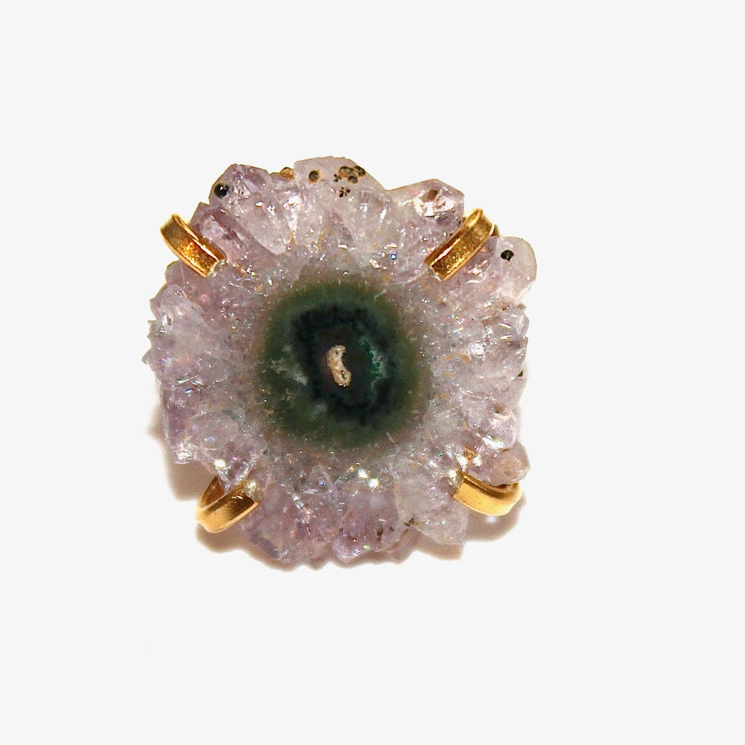 Purple Stalactite Ring Natural Stalactite Adjustable Druzy Ring ...