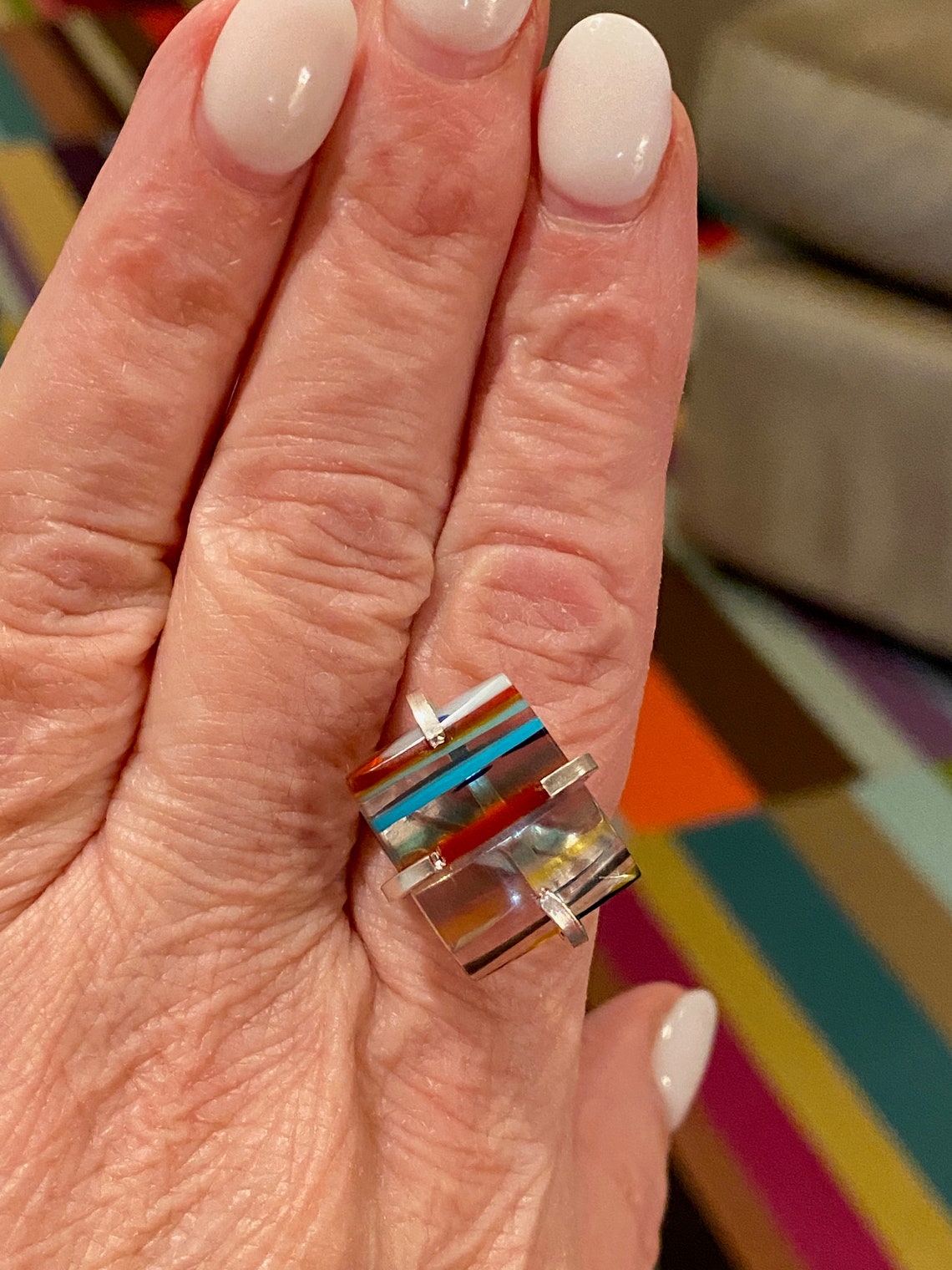 Surfite Ring Rainbow Ring Surfite Jewelry Striped Ring Chunky - Etsy