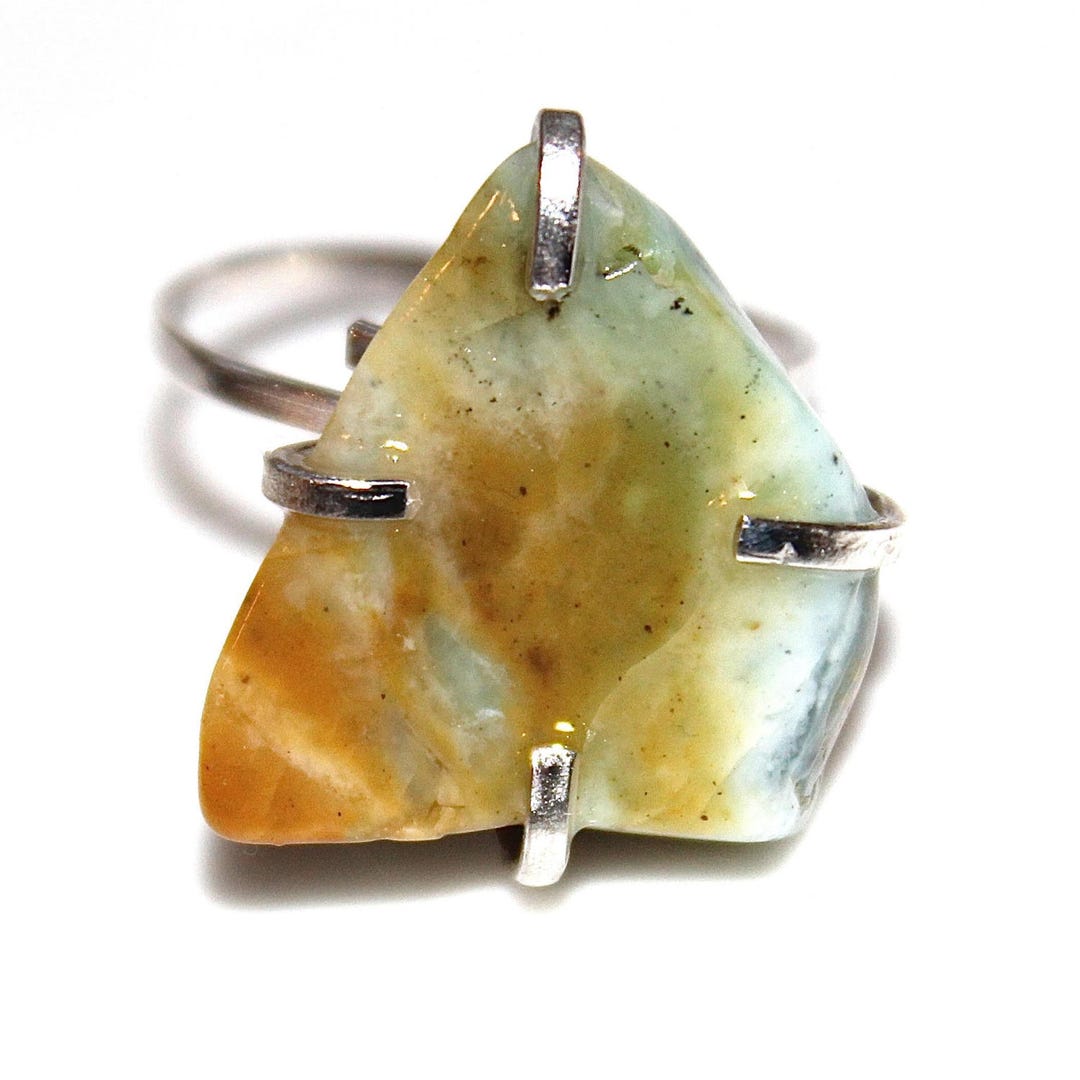 Natural Blue Peruvian Opal Ring Blue Opal Ring Sterling Silver Ring ...