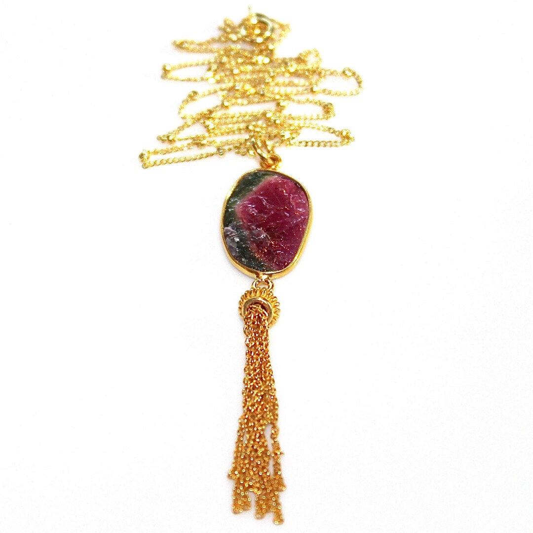 Watermelon Tourmaline Necklace Tourmaline Slice Necklace Tourmaline ...
