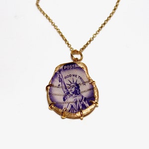 Oyster Shell Necklace, Decoupage Necklace, Vintage Stamp Necklace ...