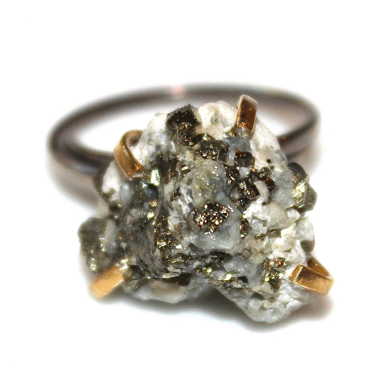 Raw Pyrite Ring Calcite Ring Raw Stone Ring Natural Stone Ring Minimal ...
